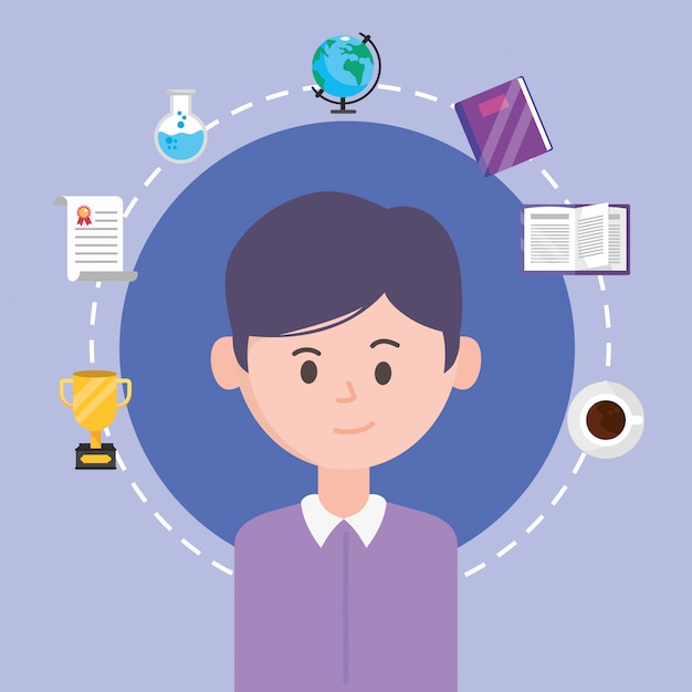 Engaging Animated Character Surrounded by Educational Icons | Jiffy Designs