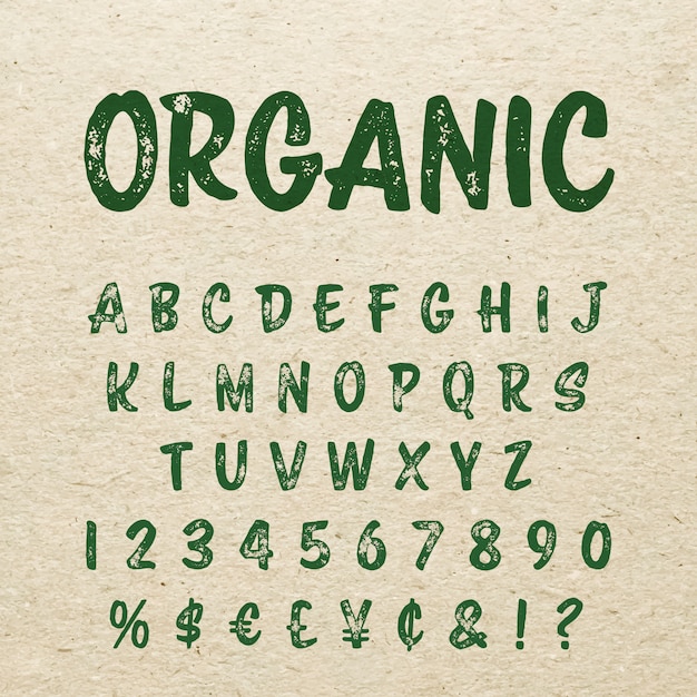 Rustic Organic Alphabet with Textured Earthy Green Letters | Jiffy Designs