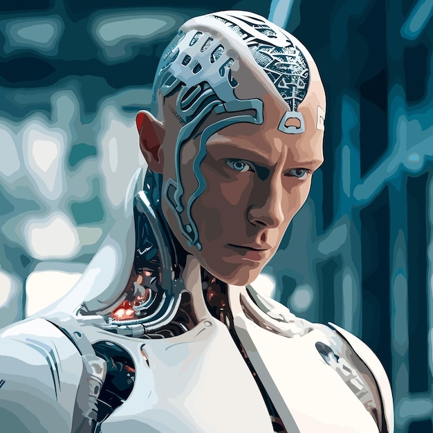 Futuristic android with intricate robotic facial features | Jiffy Designs
