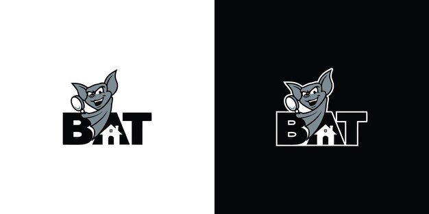 Stylish Bat Mascot Logo Design in Black and White | Jiffy Designs