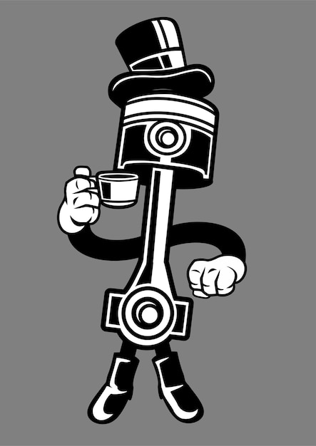 Stylized Robotic Piston Character Holding Coffee Cup | Jiffy Designs