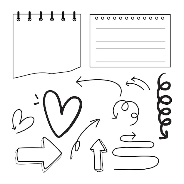 Playful Doodles: Arrows, Hearts, and Lined Notepad Elements | Jiffy Designs