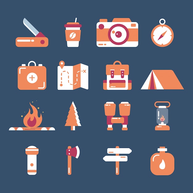 Vibrant Collection of Outdoor Adventure Icons and Gear | Jiffy Designs