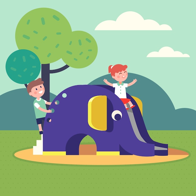 Children Playing on a Whimsical Elephant Playground Structure | Jiffy ...