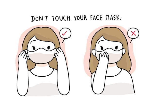 Cartoon Illustrations Remind to Avoid Touching Face Mask | Jiffy Designs