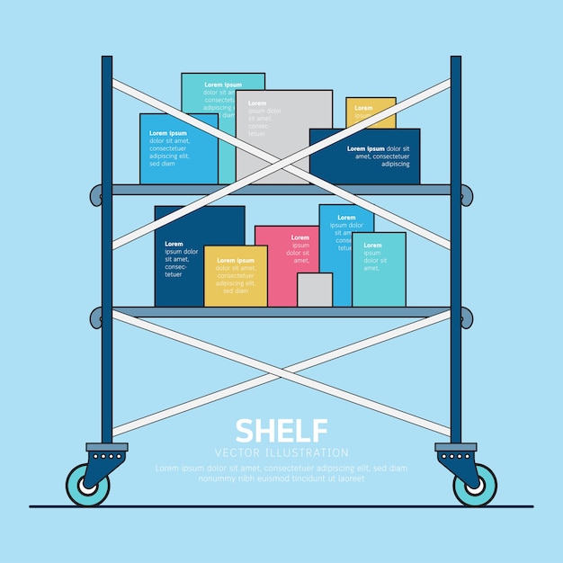 Colorful Modular Shelving Unit on Wheels with Labeled Compartments ...