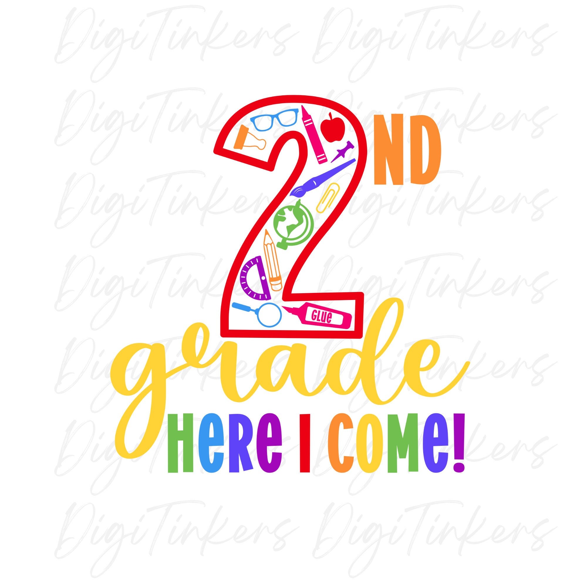 2nd Grade Here I Come Color, Design for Crafting, Cricut, Silhouette ...