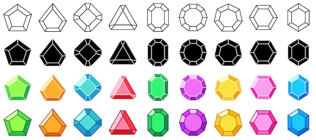 Vibrant Collection of Geometric Gemstone Icons and Shapes | Jiffy Designs
