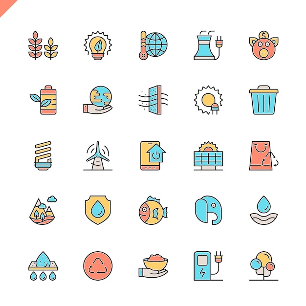 Vibrant Collection of Eco-Friendly Icons Depicting Nature and ...