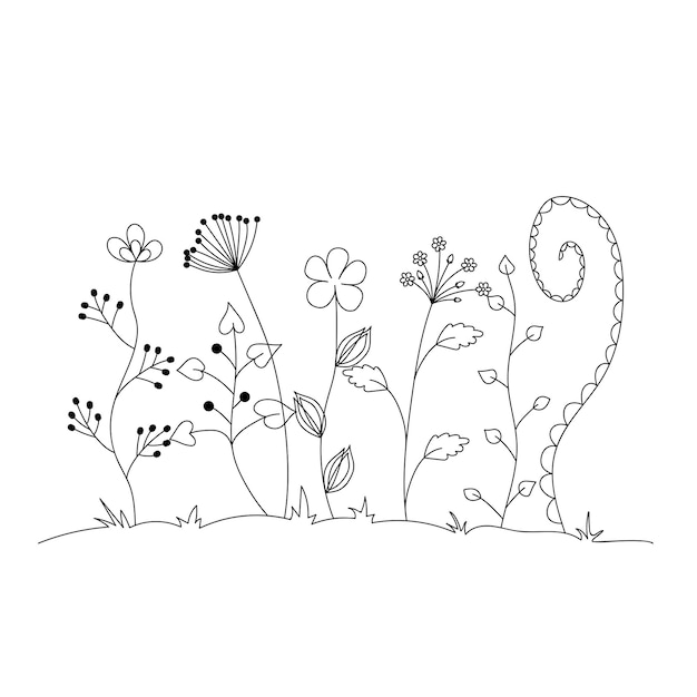 Whimsical Line Art of Feline and Flourishing Foliage | Jiffy Designs