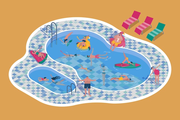 Vibrant Pool Party with Playful Characters and Geometric Tiles | Jiffy ...