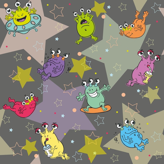 Whimsical Alien Creatures Floating Among Twinkling Stars | Jiffy Designs
