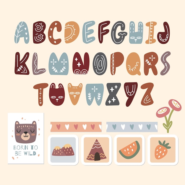 Whimsical Alphabet with Charming Illustrations and Decorative Elements ...