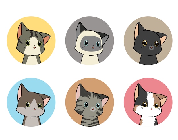 Adorable Cartoon Cats in Vibrant Circular Portraits | Jiffy Designs