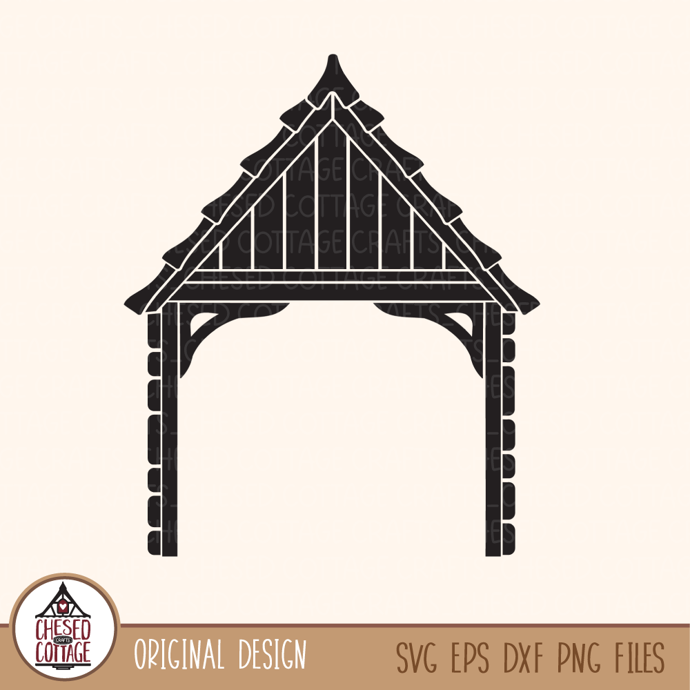 Rustic Gazebo Silhouette with Peaked Roof and Timber Frame Details ...