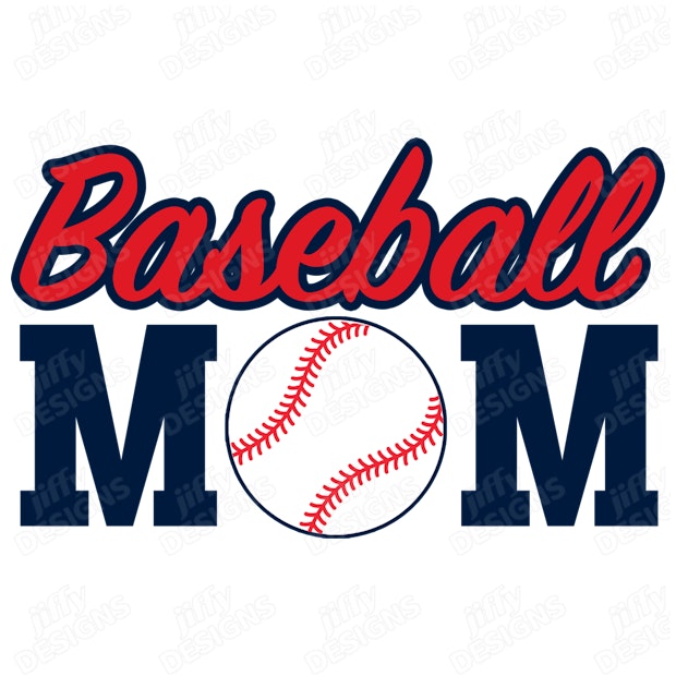 'Baseball Mom' Bold Red Script with Navy Block Letters and Baseball ...