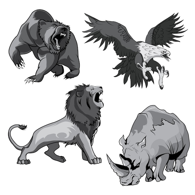 Majestic Creatures of the Wild: Fierce Beasts in Monochrome | Jiffy Designs