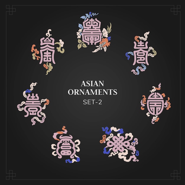 Vibrant Symbols of Asian Heritage: Ornate Emblems in Set 2 | Jiffy Designs