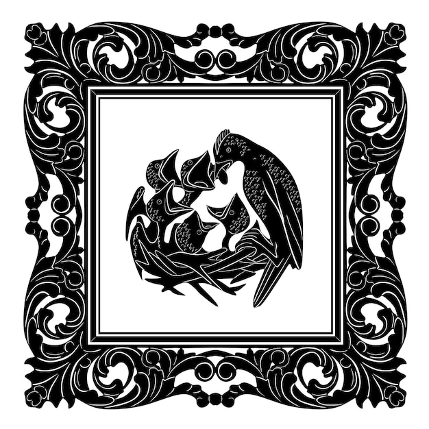 Majestic Raven Embraced in Ornate Floral Frame | Jiffy Designs