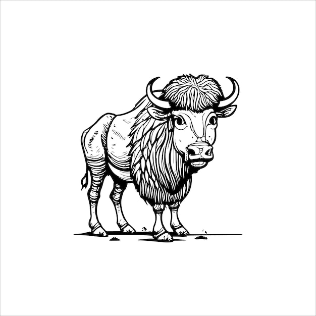Majestic Yak with Flowing Mane in Intricate Monochrome | Jiffy Designs