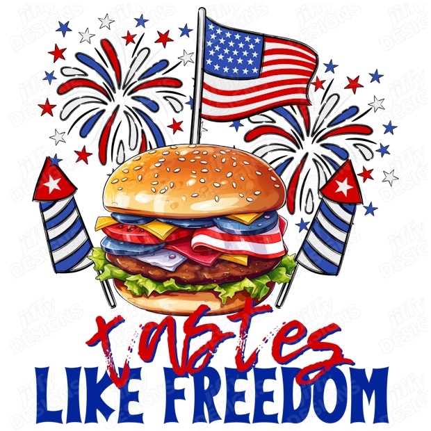 'Tastes Like Freedom' Patriotic Burger with Fireworks and Flag | Jiffy ...
