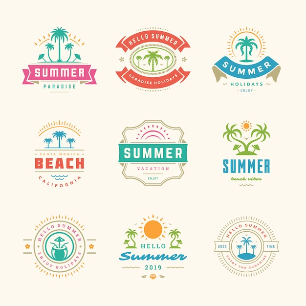 Vibrant Summer Emblem Collection with Palm Trees and Tropical Motifs ...