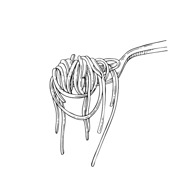 Tangled Spaghetti on a Fork, Monochrome Sketch | Jiffy Designs