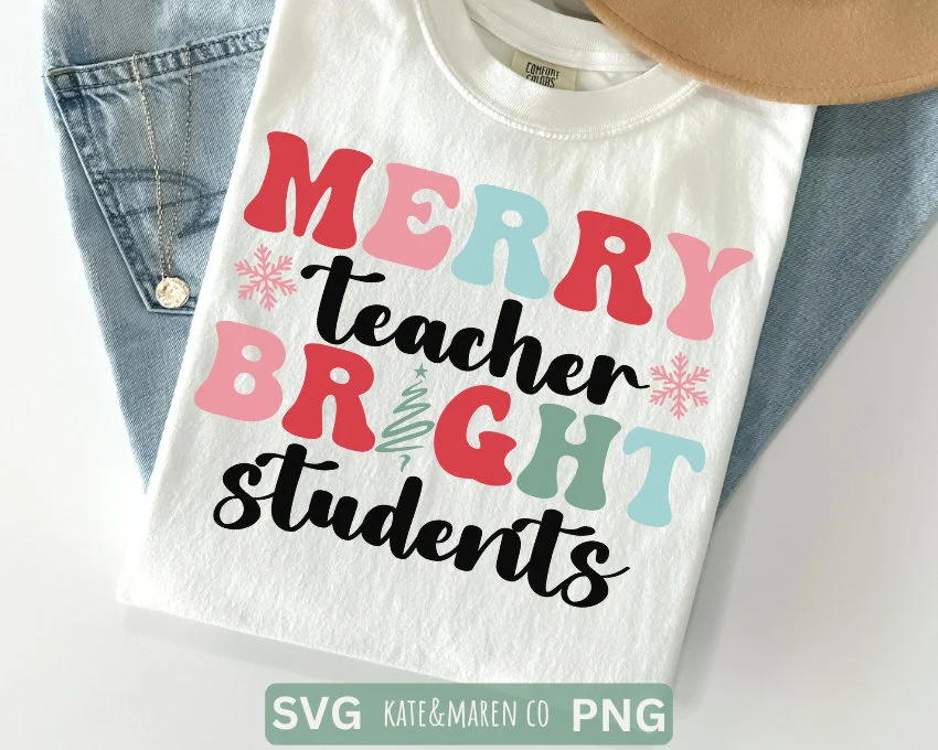 merry teacher bright students svg, retro christmas teacher cricut cut ...