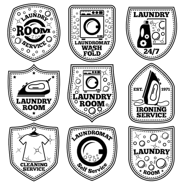 Vintage Laundry Room Emblems with Retro Appliances and Symbols | Jiffy ...