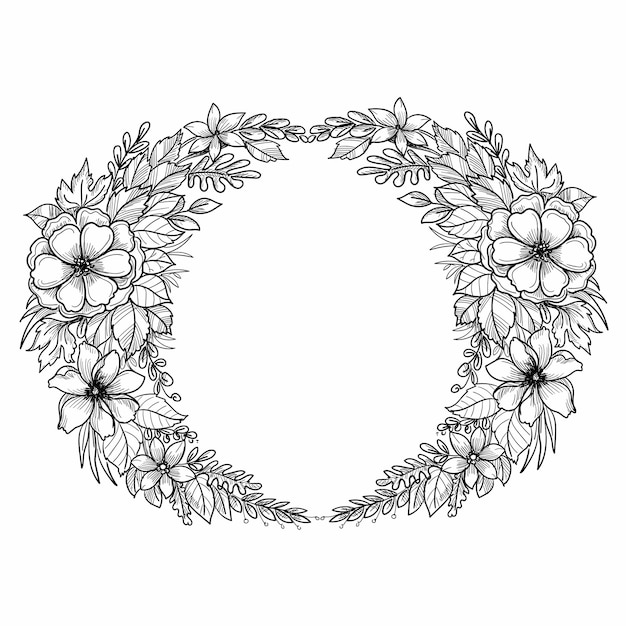 Intricate Floral Wreath Line Art Illustration | Jiffy Designs