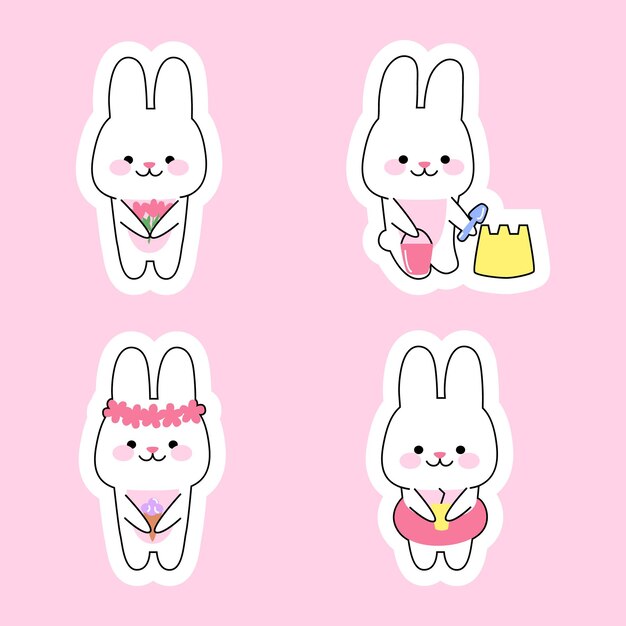 Adorable Bunny Sticker Collection with Diverse Designs | Jiffy Designs