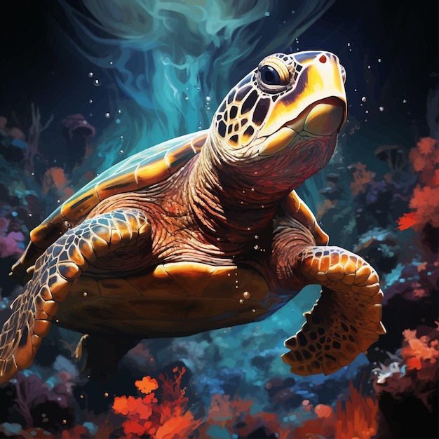 Majestic Sea Turtle Glides Through Vibrant Underwater Seascape | Jiffy ...
