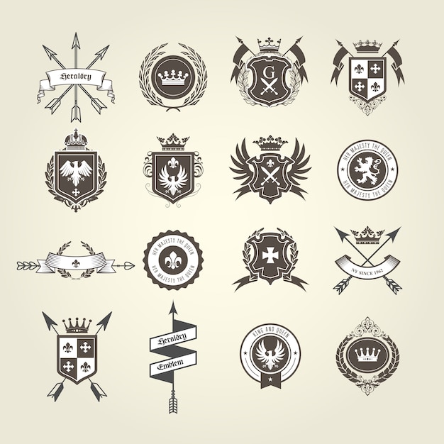 Diverse Collection of Heraldic Emblems and Badges with Intricate ...