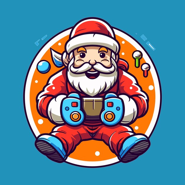 Jolly Santa Gamer Holding Retro Gaming Controller | Jiffy Designs