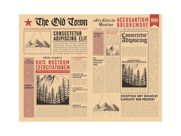 Vintage Newspaper Featuring Mountain Landscapes and Advertisements ...