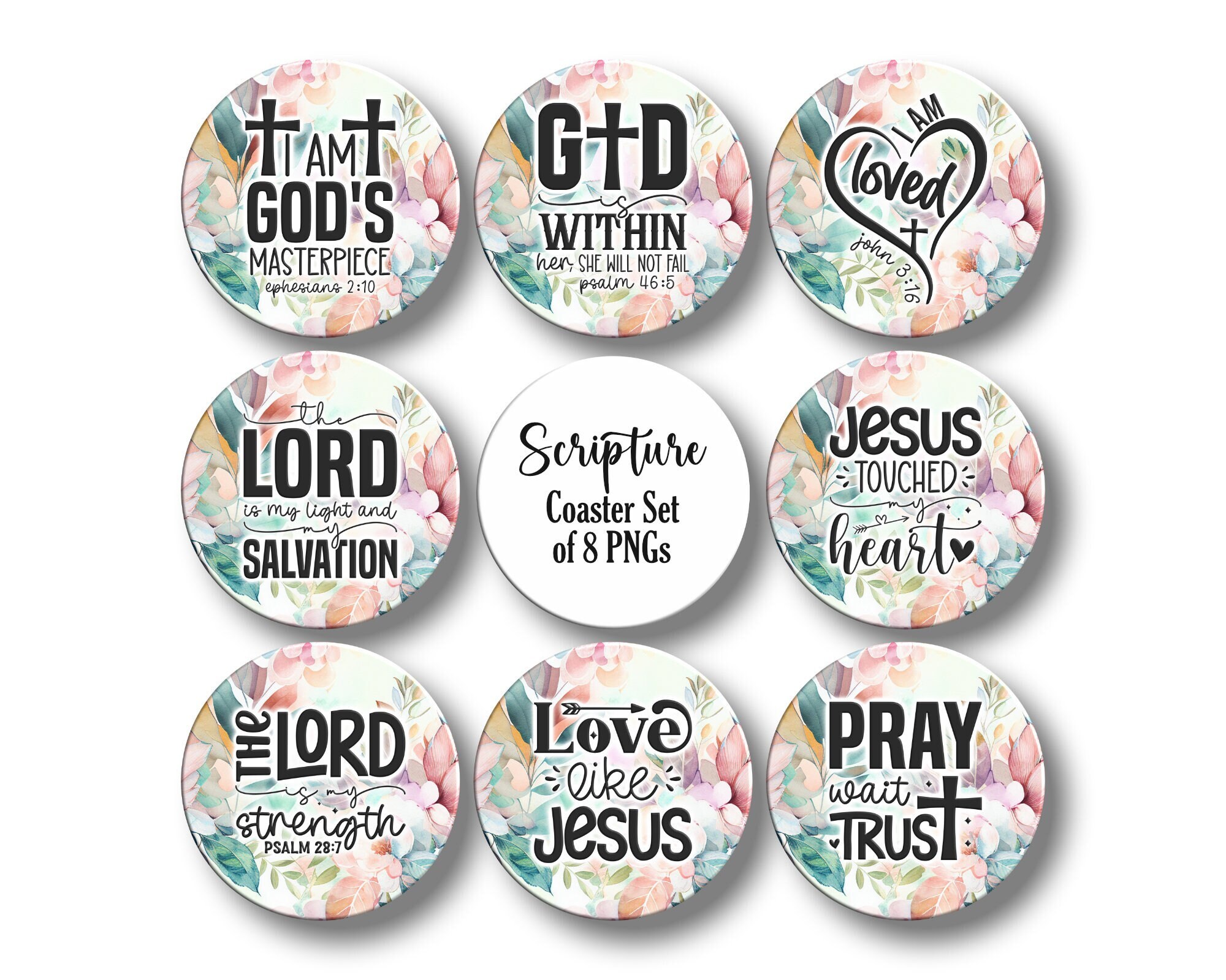 Scripture Coaster PNG, Bible Verse Coaster Design, Set of 8 Sublimation ...