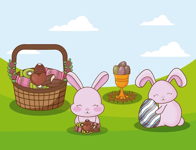 Adorable Bunny Picnic in Vibrant Meadow Illustration | Jiffy Designs