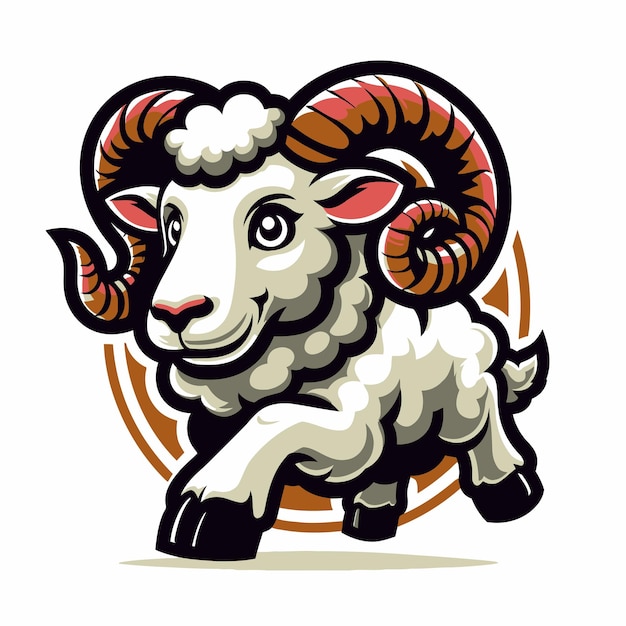 Adorable Cartoon Ram with Curled Horns and Fluffy Wool | Jiffy Designs
