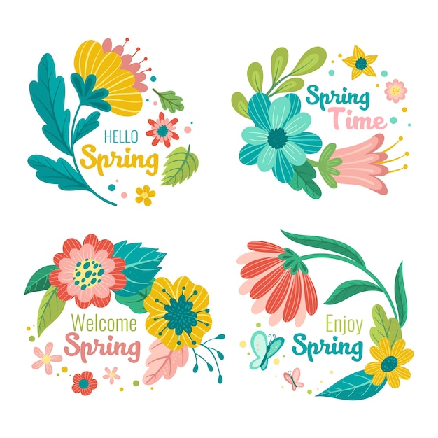 Vibrant Spring Floral Emblems and Greeting Illustrations Collection ...