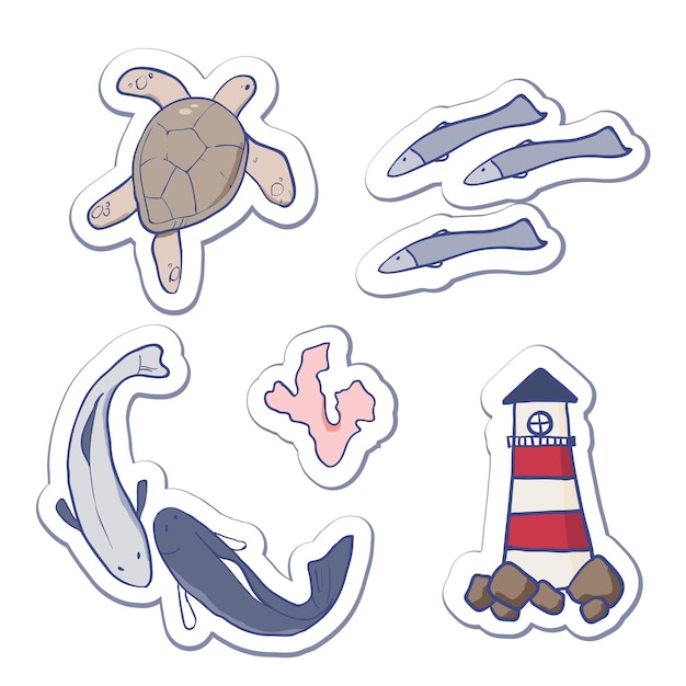 Charming Nautical Sticker Collection Featuring Diverse Marine Life ...