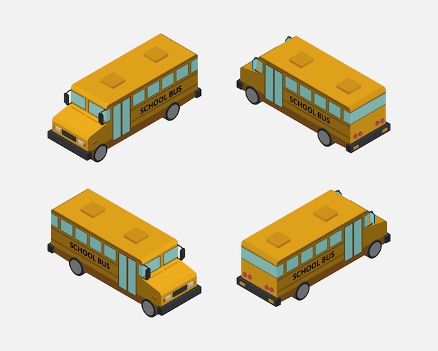 Isometric School Buses in Vibrant Yellow and Teal | Jiffy Designs