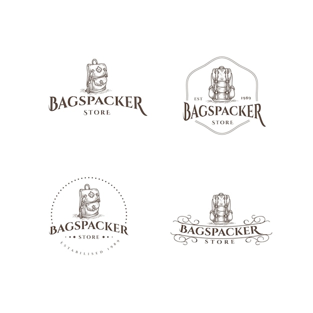 Vintage Backpack Logos with Distinctive Gear Silhouettes | Jiffy Designs