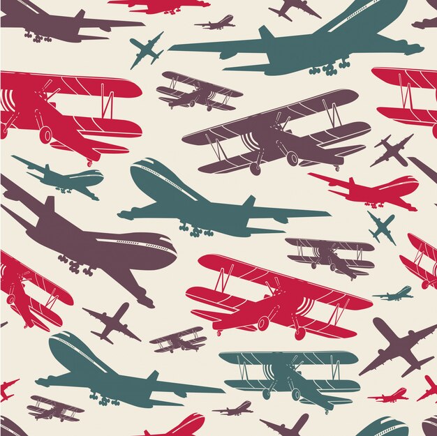 Vintage Airplane Pattern in Retro Red and Green Colors | Jiffy Designs