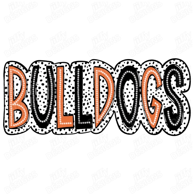 'Bulldogs' Dotted Lettering with Alternating Orange and Black Colors ...