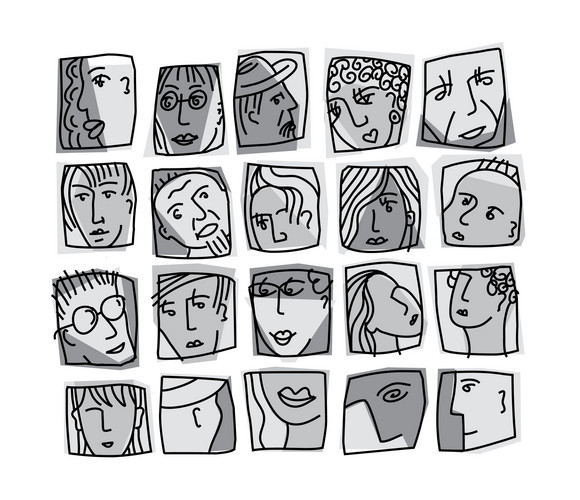 People Abstract Faces Avatars Characters Grayscale Icons Set ...