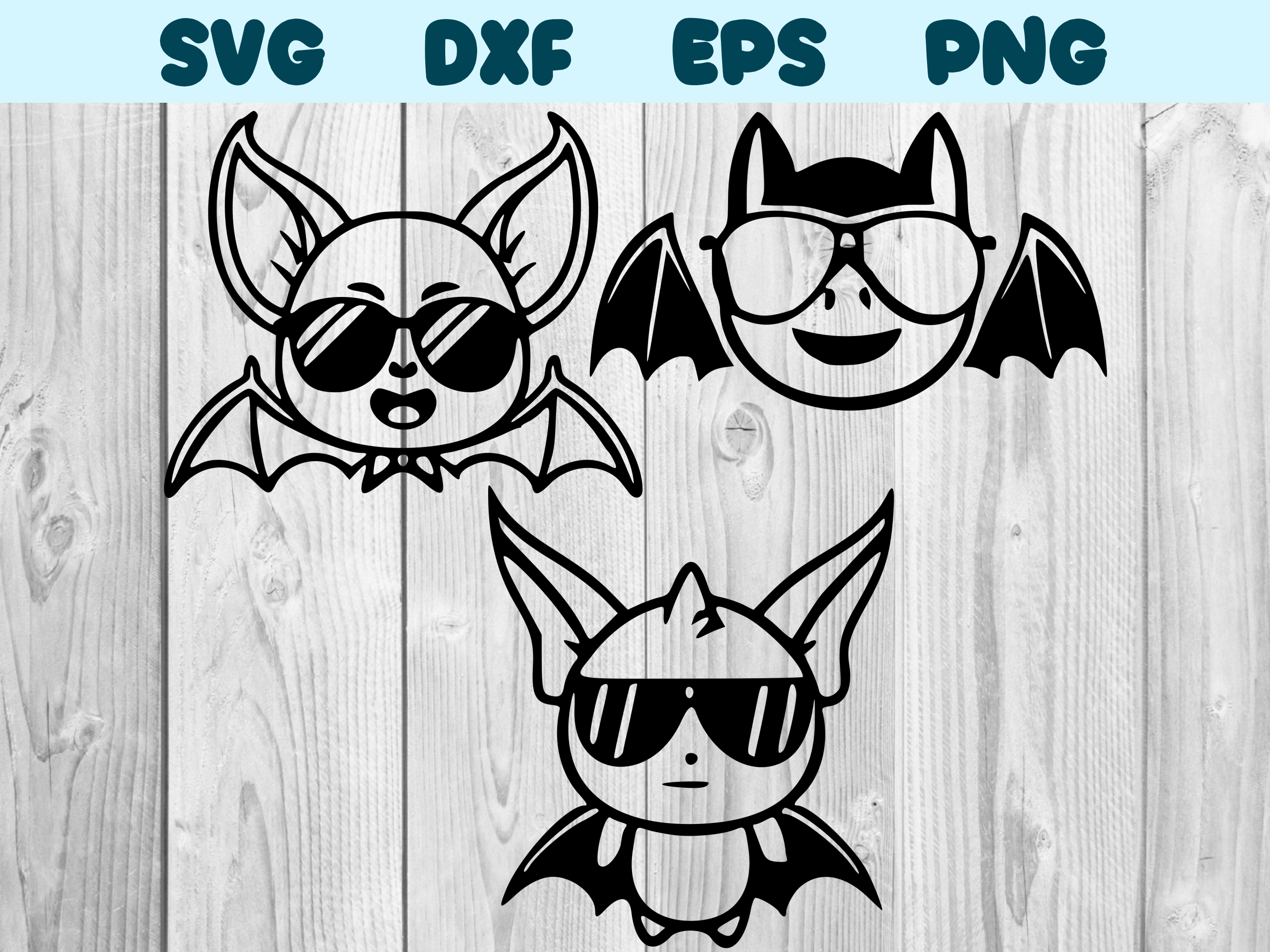 Cool Bat with Sunglasses and Wings Spread Wide in Bold Monochrome Black ...