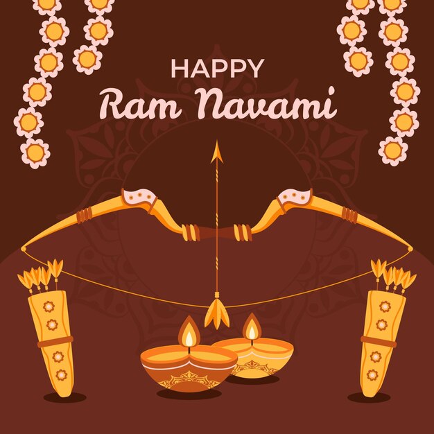 Vibrant Ram Navami Celebration Illustration with Diya and Floral Motifs ...