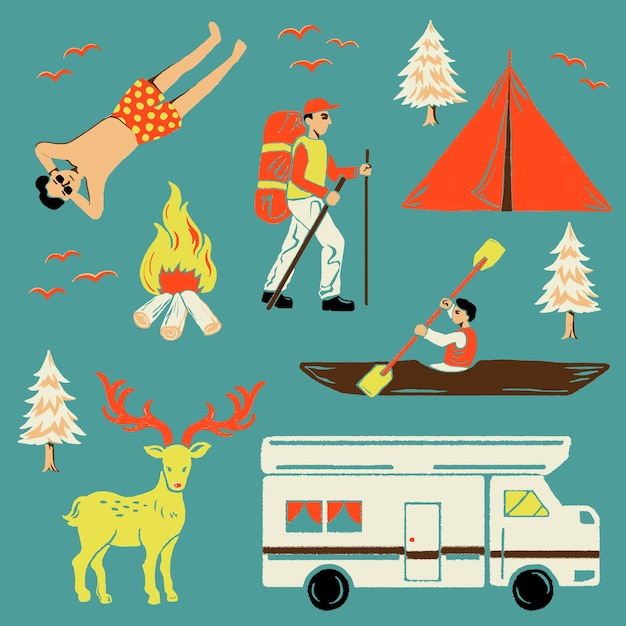Vibrant Outdoor Adventure Symbols and Elements Collection | Jiffy Designs