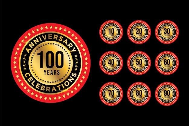 Vibrant 100-Year Anniversary Celebration Badges with Golden Text ...