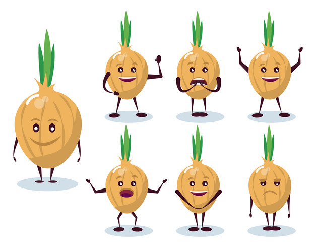 Set Of Onions Character And Emotions. Anthropomorphic Hero. Vector ...